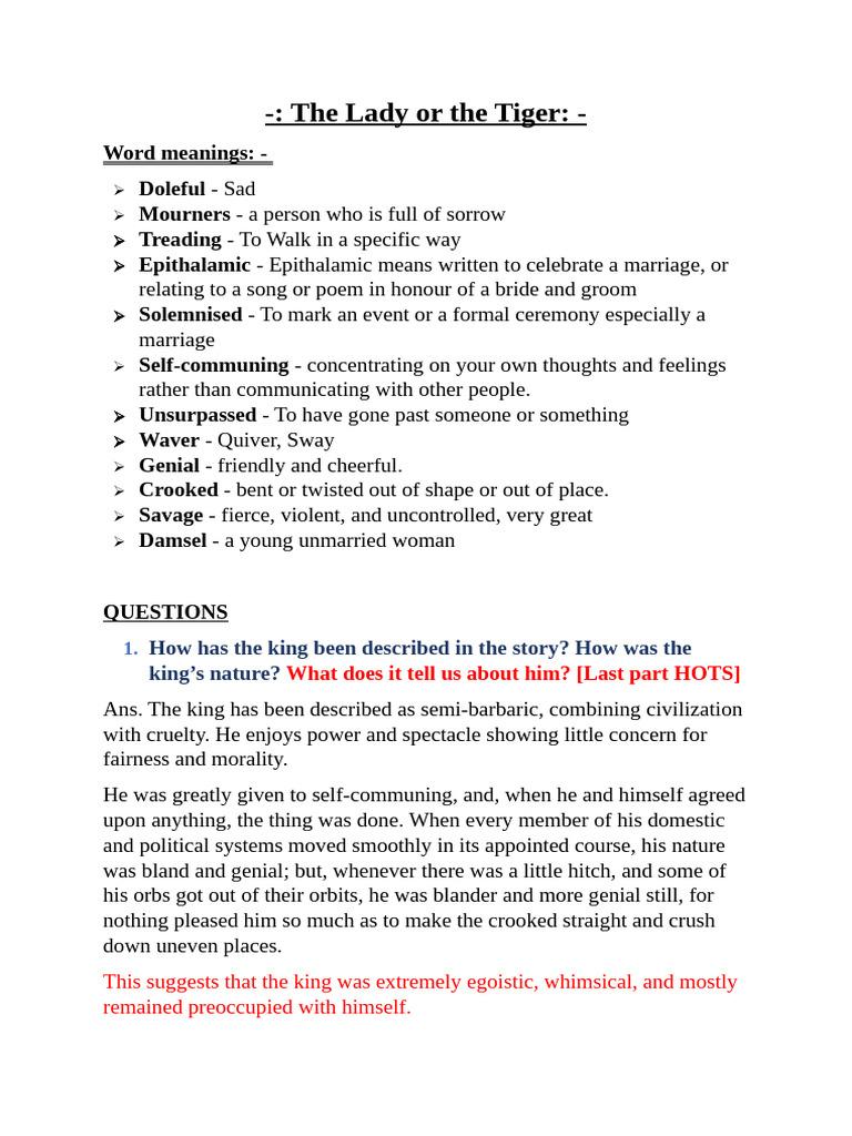 The Lady or The Tiger | PDF | Justice | Crime & Violence