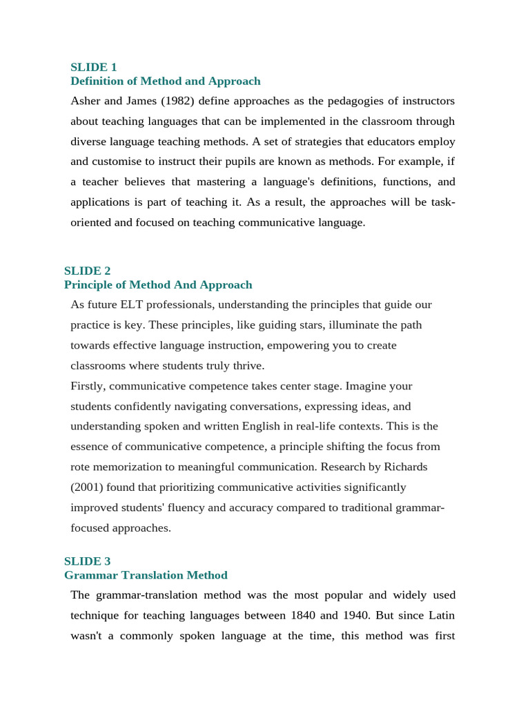 Language Teaching Methods Overview | PDF | Second Language | Translations