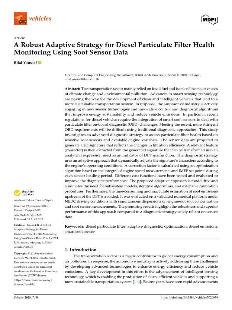 A Robust Adaptive Strategy For Diesel Particulate Filter Health ...