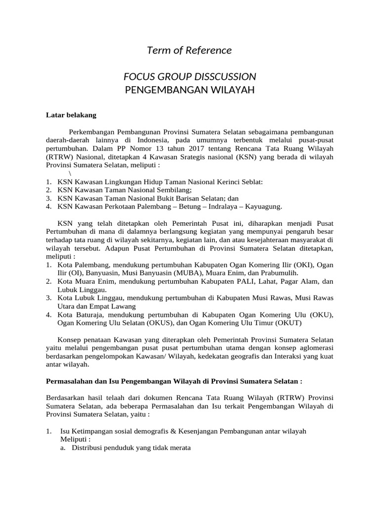 TOR FGD Pengembangan Wilayah | PDF