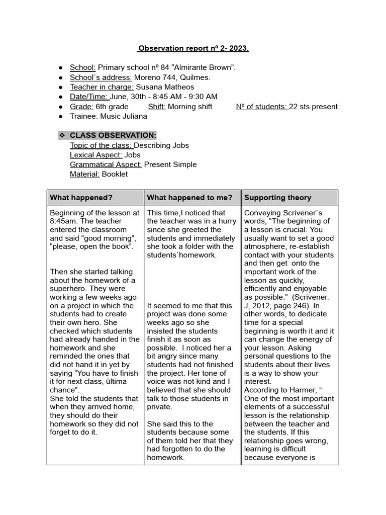 Classroom Observation Report 2 | PDF | Semantics | English Language