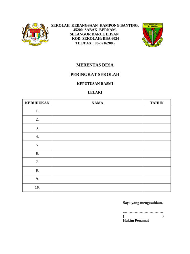 Borang Keputusan Rasmi | PDF