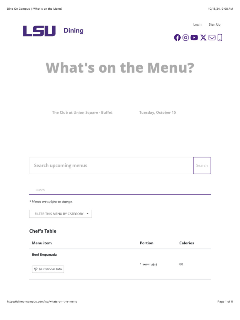 LSU 459 Dining Hall Menu for Oct 15 | PDF | Spanish Cuisine | Roasting