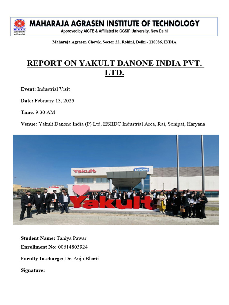 Yakult Industrial Visit Report | PDF
