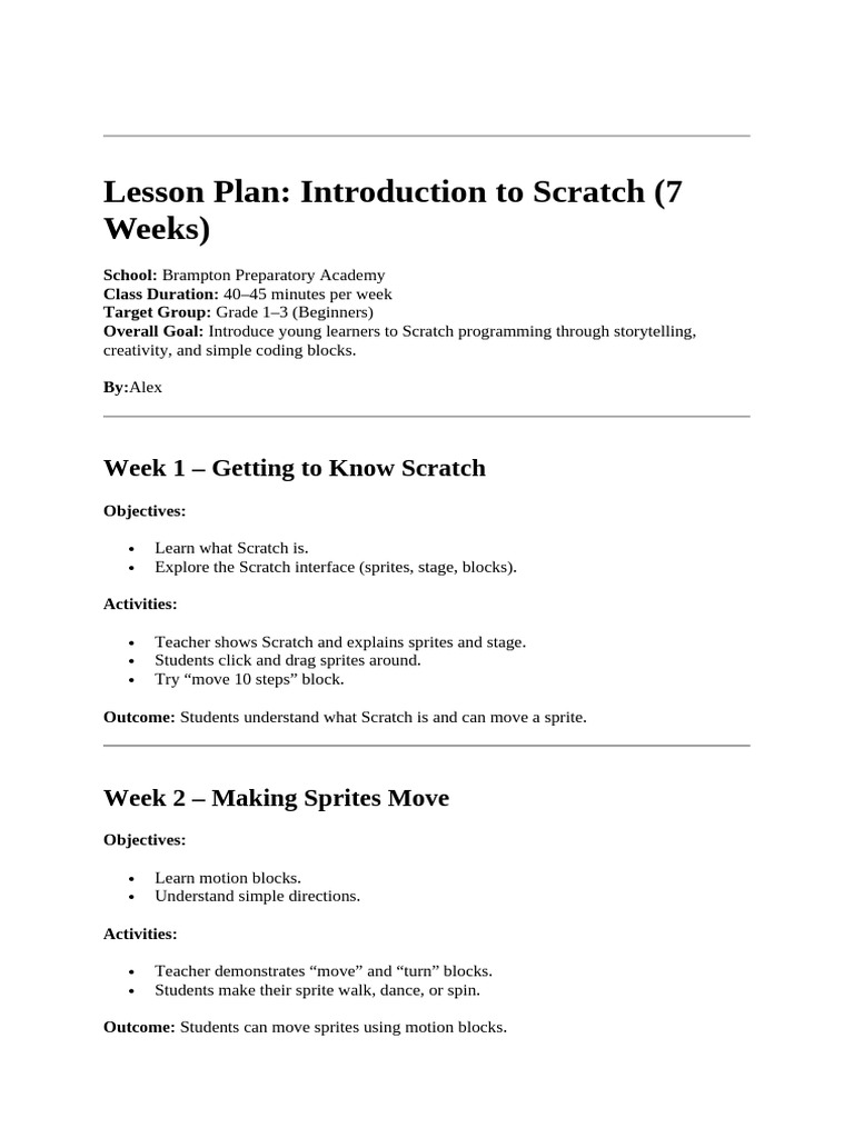 BR 2lesson Plan For Introduction To Scratch For Lower Classes | PDF | Scratch (Programming ...