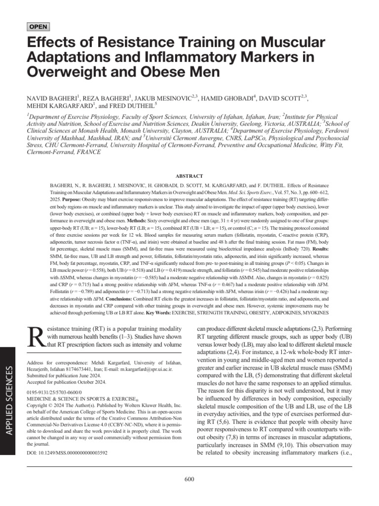 Effects of Resistance Training On Muscular Adaptations and Inflammatory ...