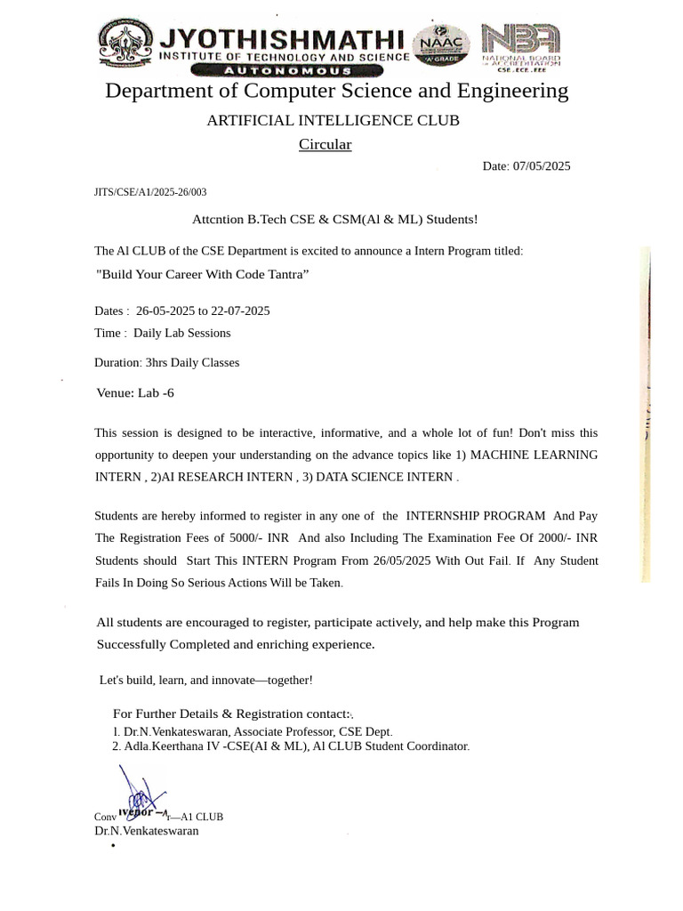 AI Club Internship Program Announcement | PDF