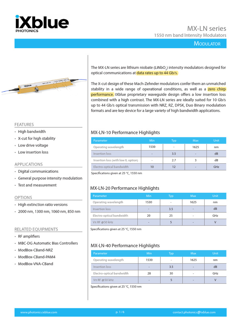Single Drive MZ Modulator Absorption-Phase Datasheet | PDF ...