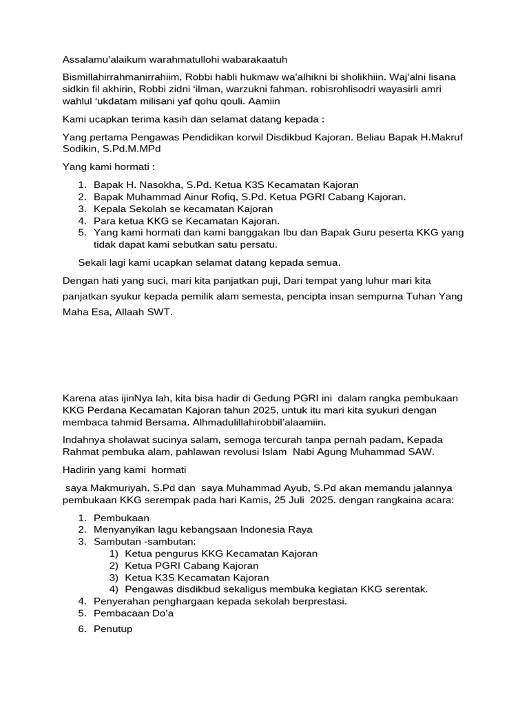 MC Pembukaan KKG 2025 | PDF