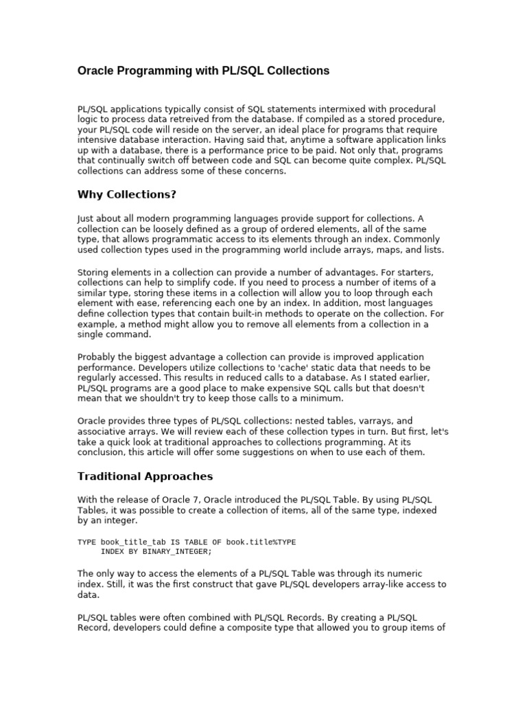 Oracle Programming With Pl Pdf Pl Sql Table Database