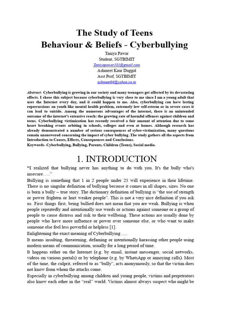 Cyberbullying Research Paper | PDF | Cyberbullying | Bullying
