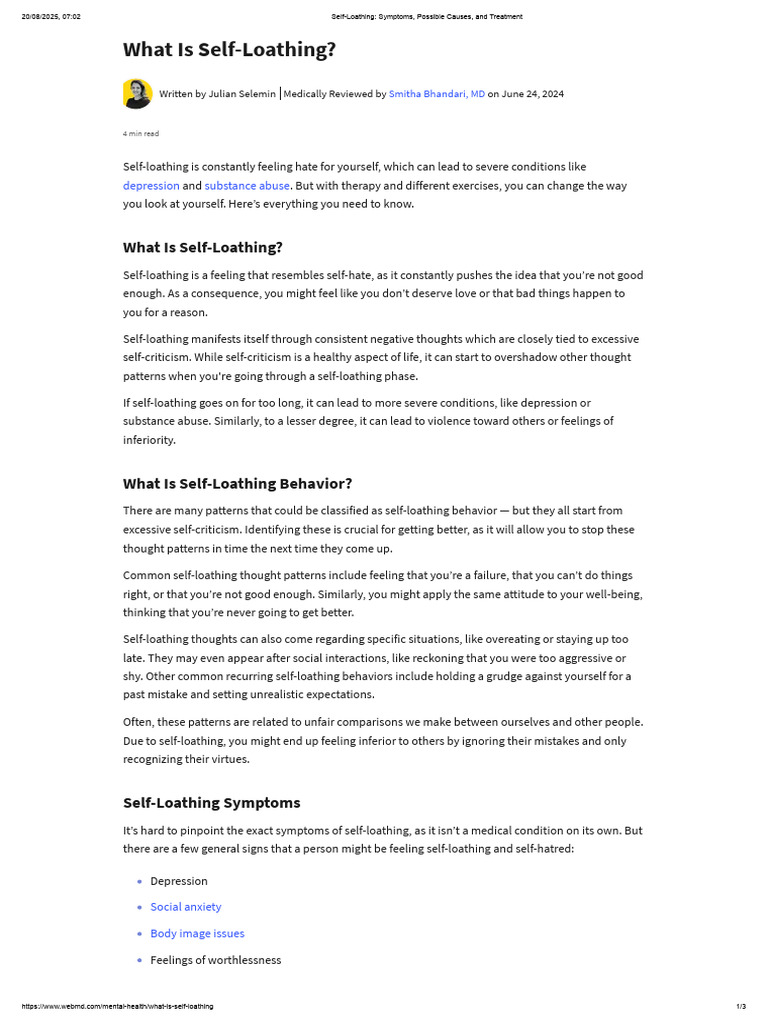 Understanding Self-Loathing and Recovery | PDF | Mindfulness | Emotions
