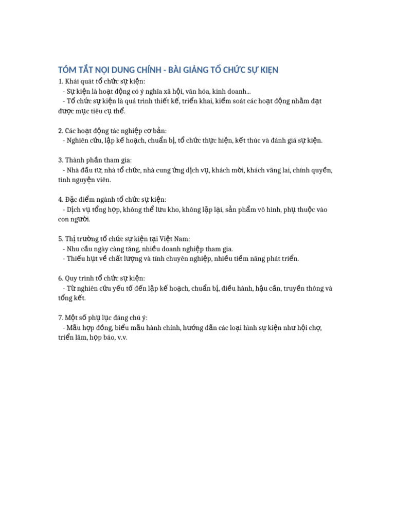 Tom Tat To Chuc Su Kien | PDF