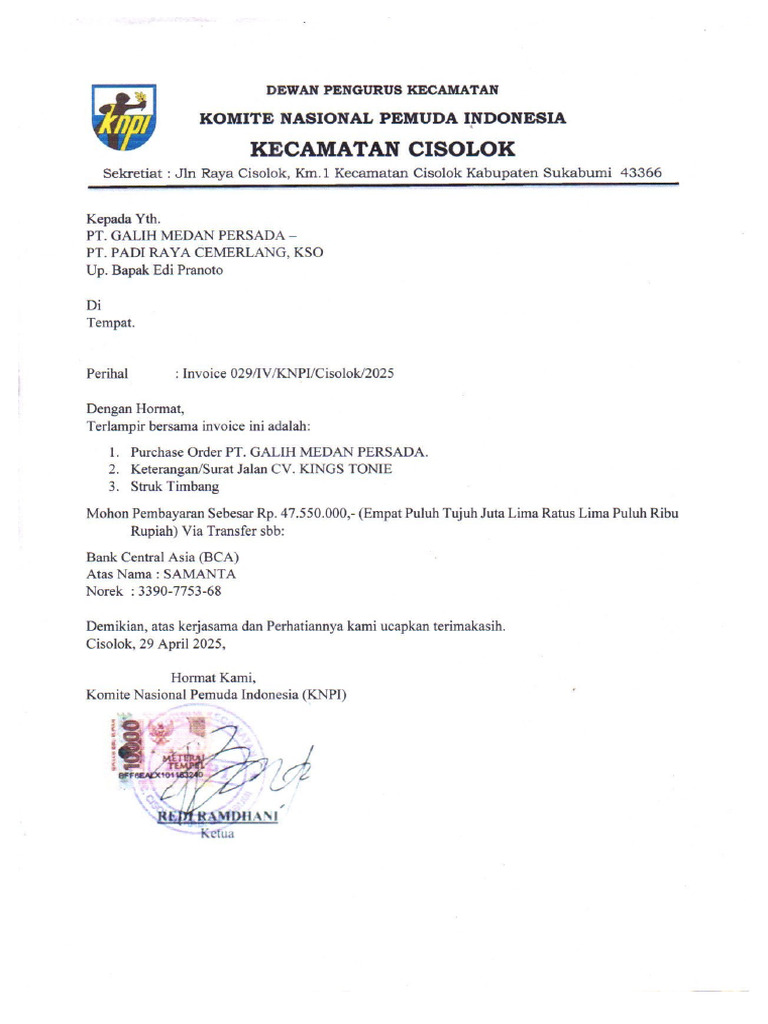 INVOICE KNPI 29 APRIL 2025 | PDF