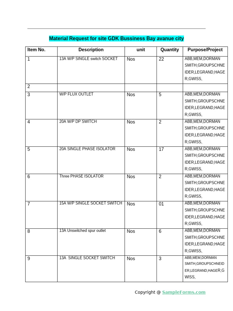 Material-Request For Final Fix Busiines Bay - Docxok | PDF | Electrical ...