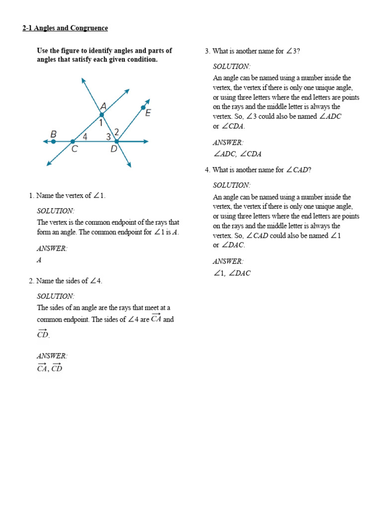 2 1 Angles and Congruence | PDF | Angle | Elementary Mathematics