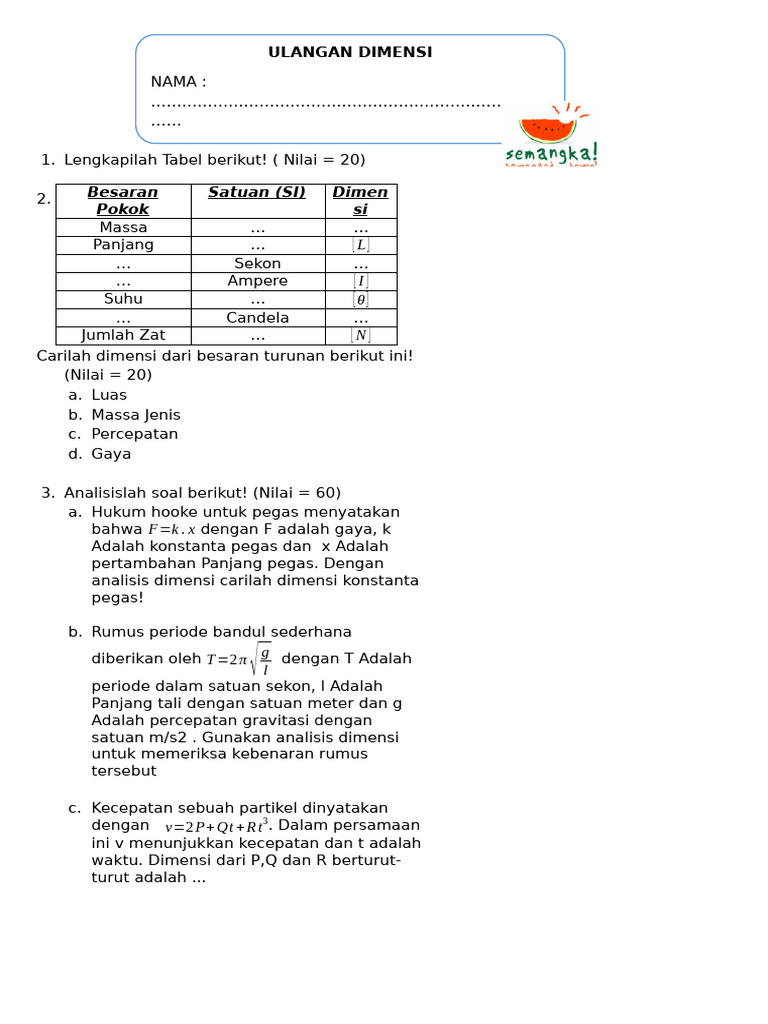 Analisis Dimensi dalam Fisika Dasar | PDF