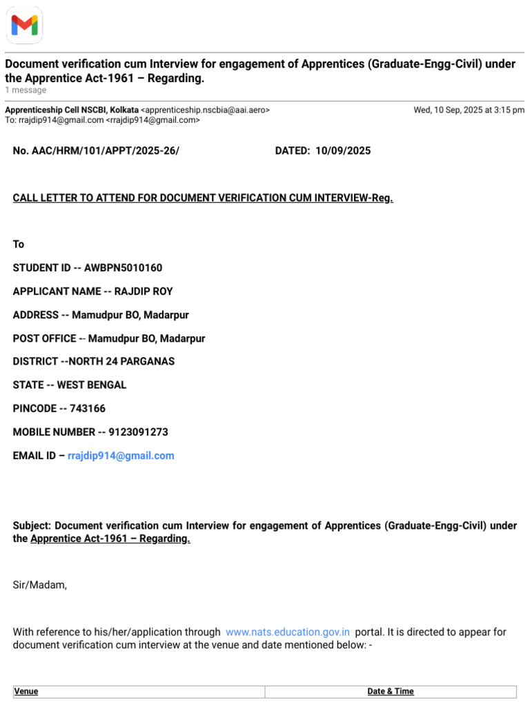Gmail - Document Verification Cum Interview For Engagement of ...