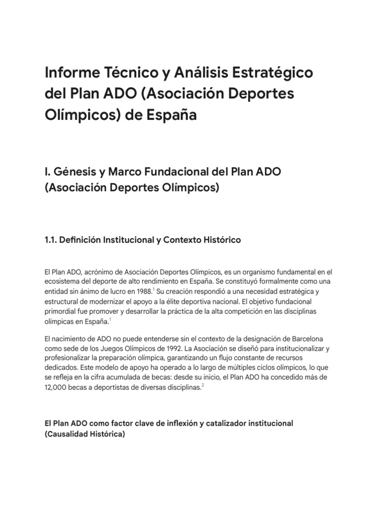Plan ADO - Apoyo Al Deporte Olímpico | PDF | España | Deportes