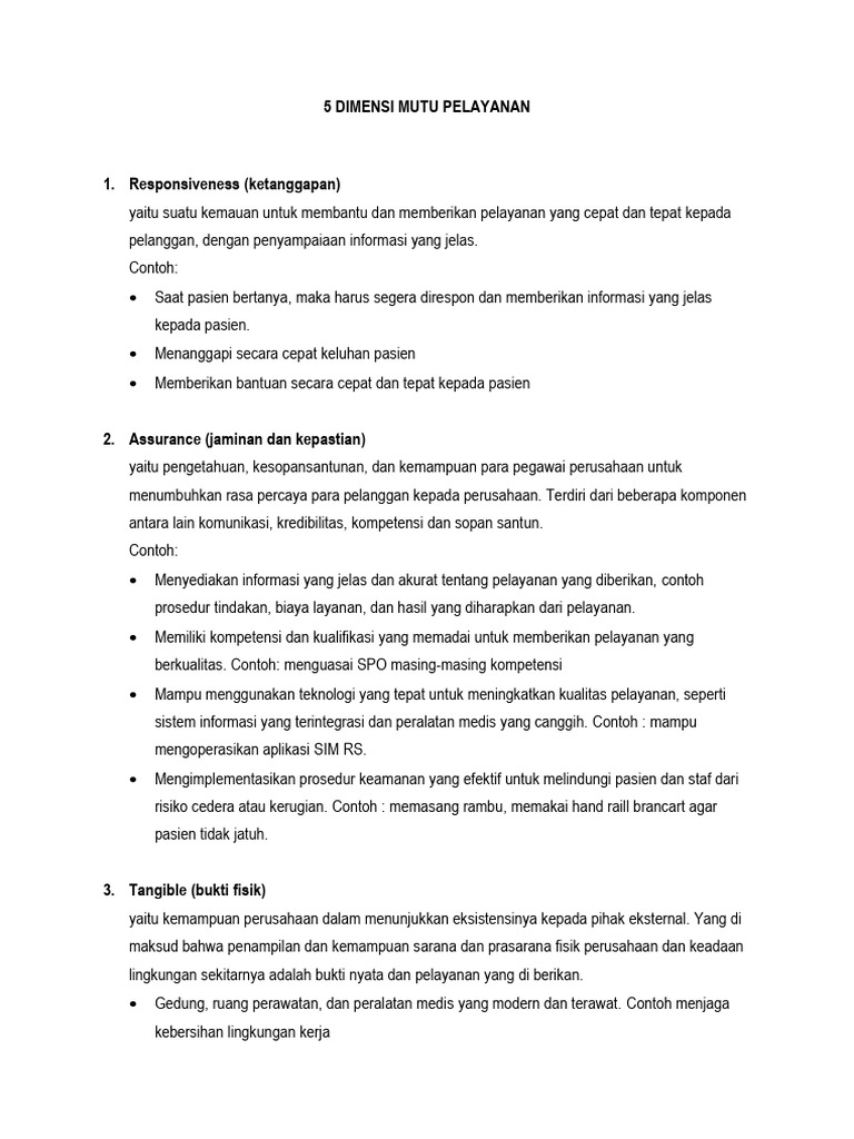 Lima Dimensi Mutu Pelayanan Kesehatan | PDF