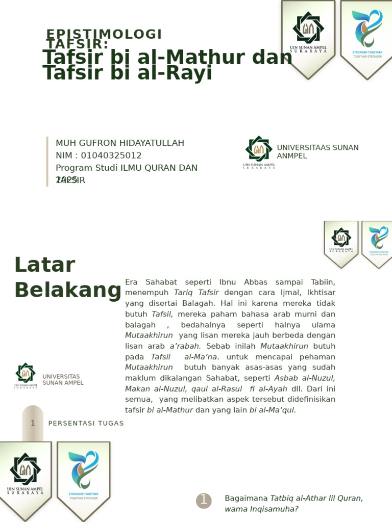 Muh Gufron Hidayatullah: Seminar Tafsir Mathur, Ra'Yi Dan Tawlif | PDF