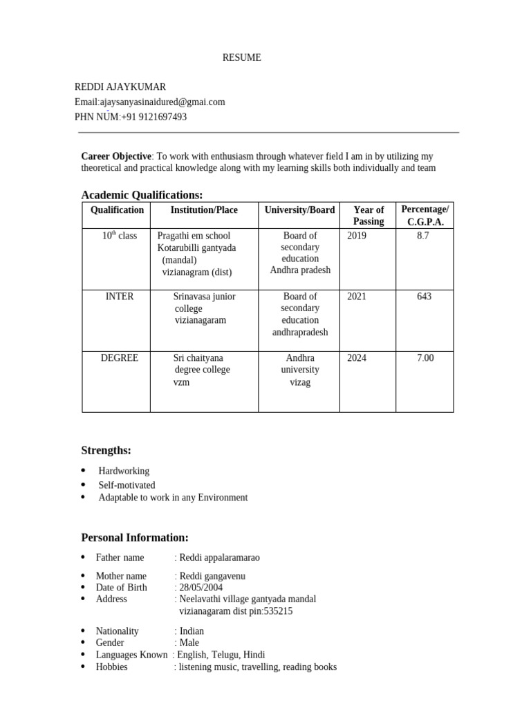 Reddi Ajay Kumar Resume | PDF