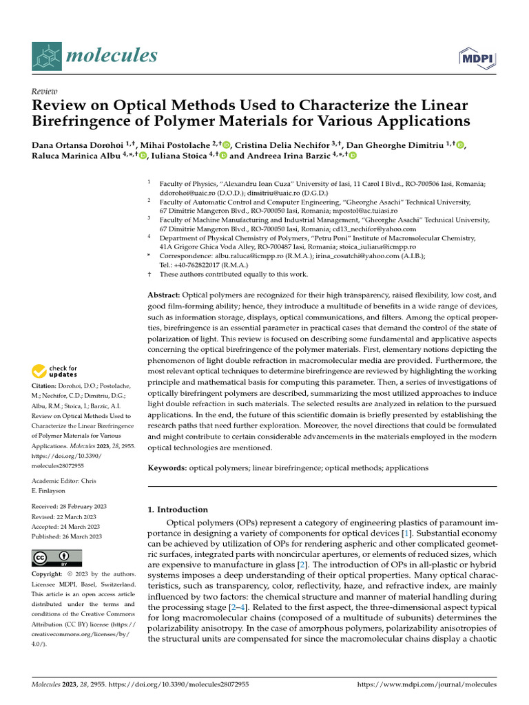 Optical Birefringence in Polymers Review | PDF | Polarization (Waves ...