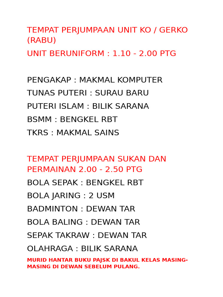 Tempat Perjumpaan Unit Ko | PDF