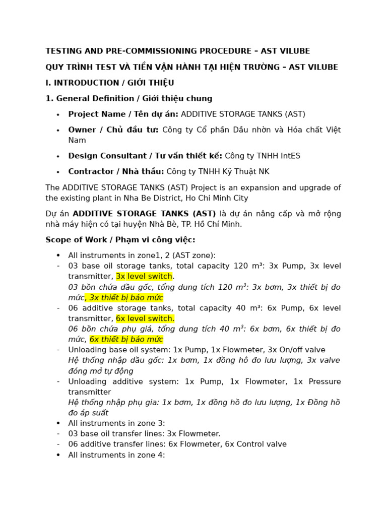 Testing and Pre-Commissioning. | PDF