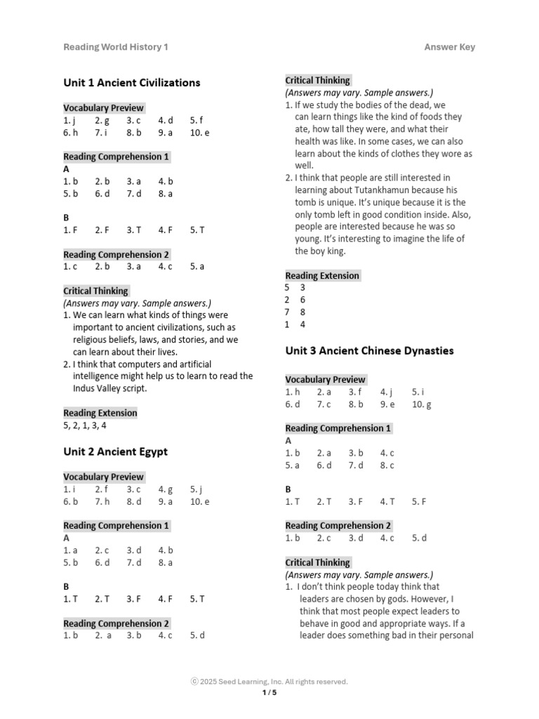 World History 1 Answer Key Guide | PDF | Reading Comprehension
