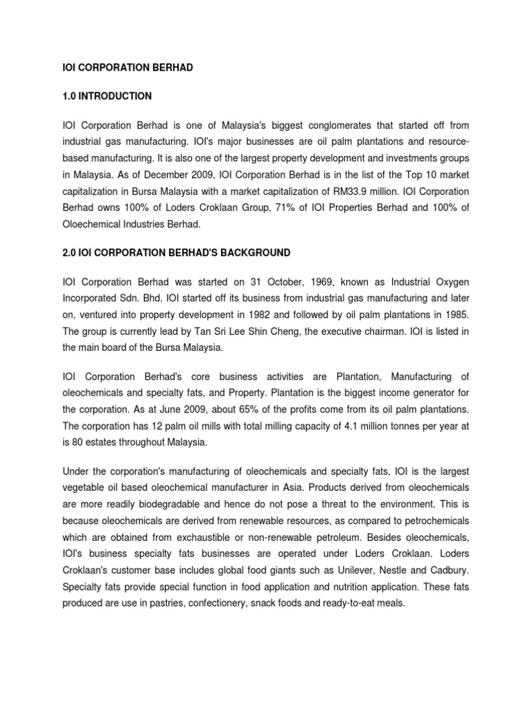 Ioi Corporation Berhad | PDF | Economies | Foods