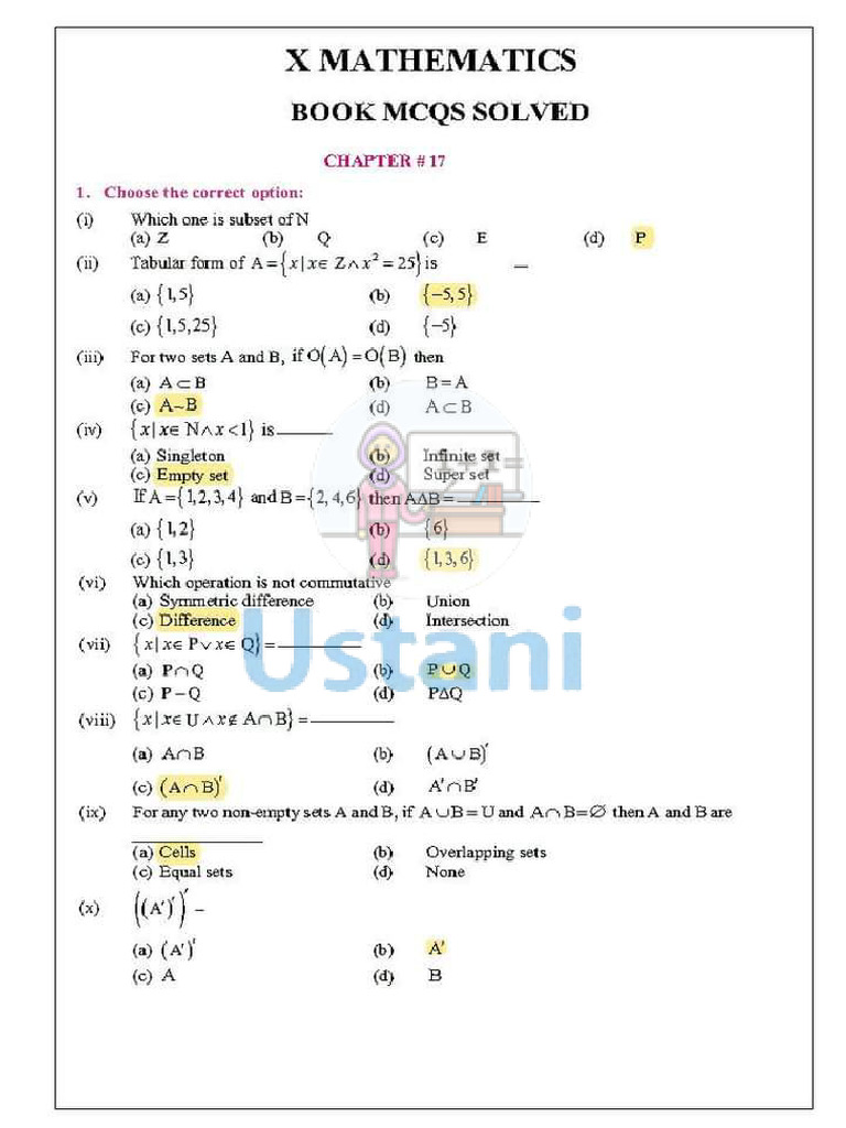 X Mathematics All Chapter Solved MCQs | PDF