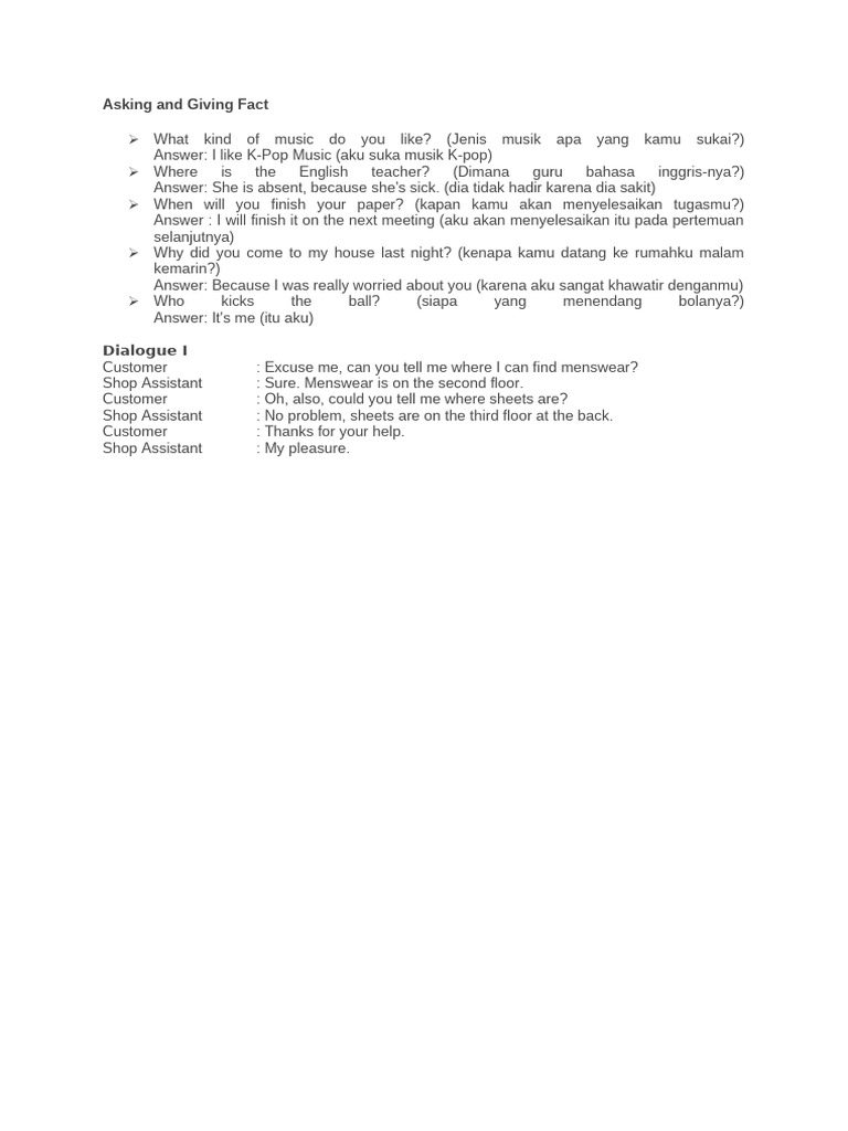 Asking and Giving Information Examples | PDF