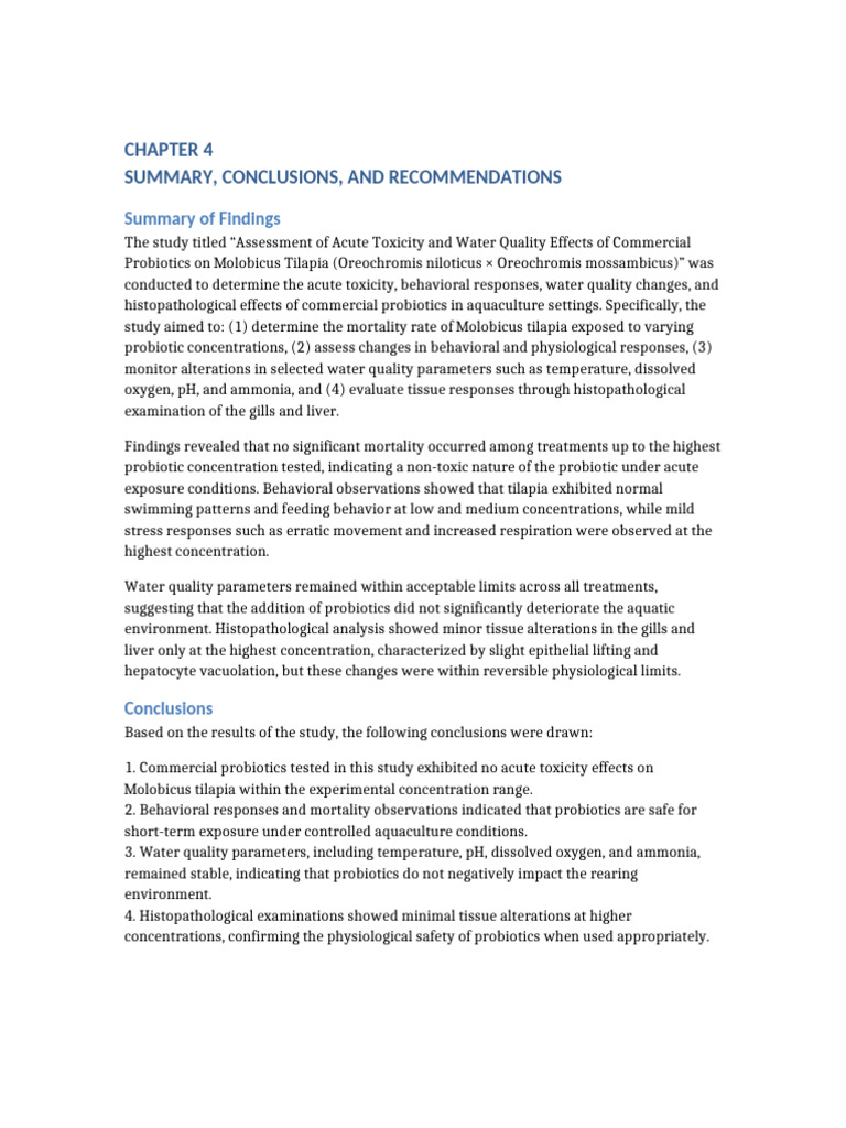 Chapter 4 Summary Conclusions Recommendations | PDF | Probiotic | Water ...