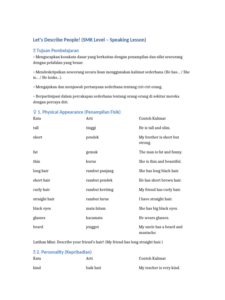 Let's Describe People SMK | PDF | Human Appearance | Fashion