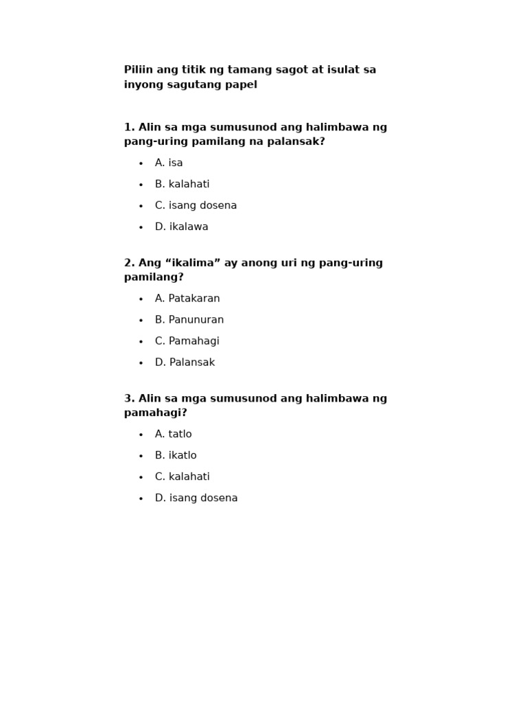 5th Summative Pang-Uring Pamilang | PDF