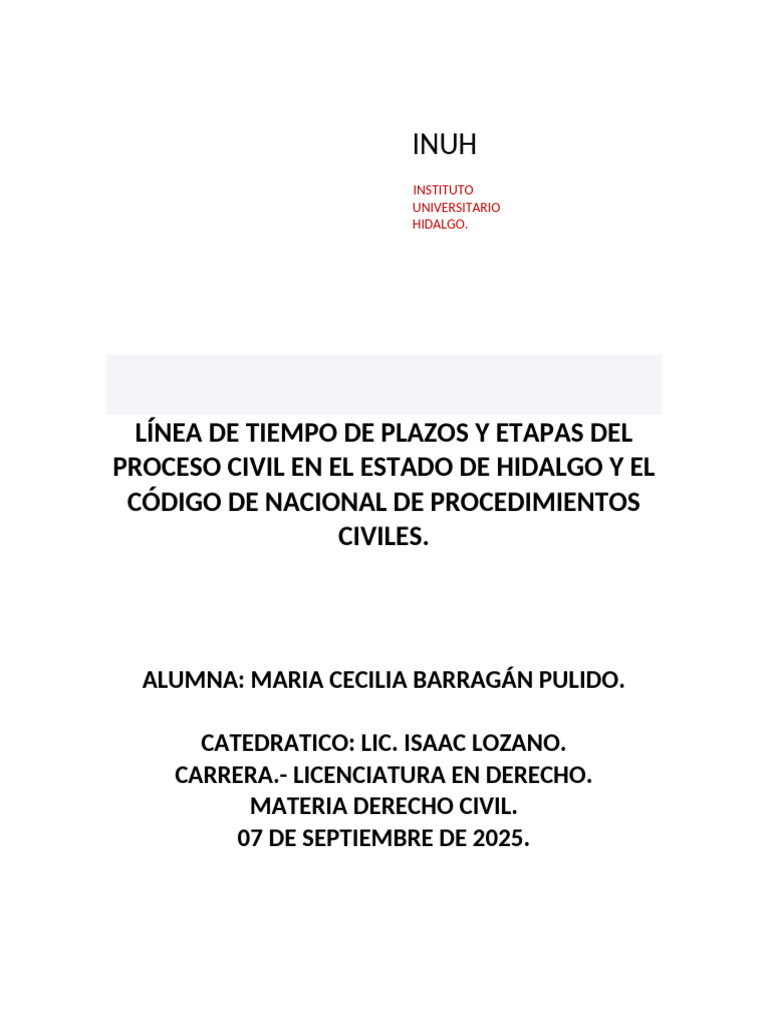 Linea Del Tiempo Codigo de Procdeimientos Civles de Hidalgo (CPCH) | PDF