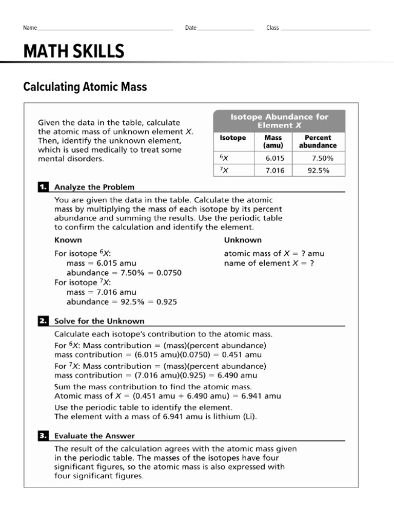 Math Atomic Mass | PDF