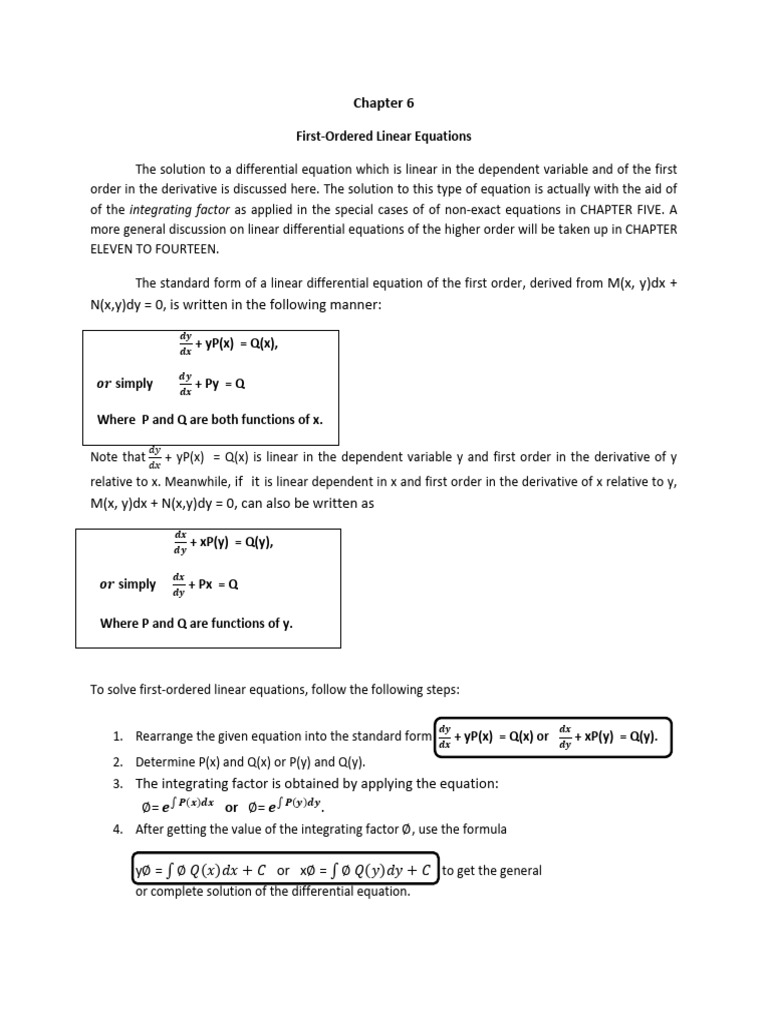 Chapter 6 First Oredered Linear Equations | PDF | Equations | Derivative
