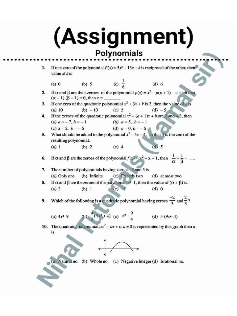 Polynomials (Assignment) | PDF