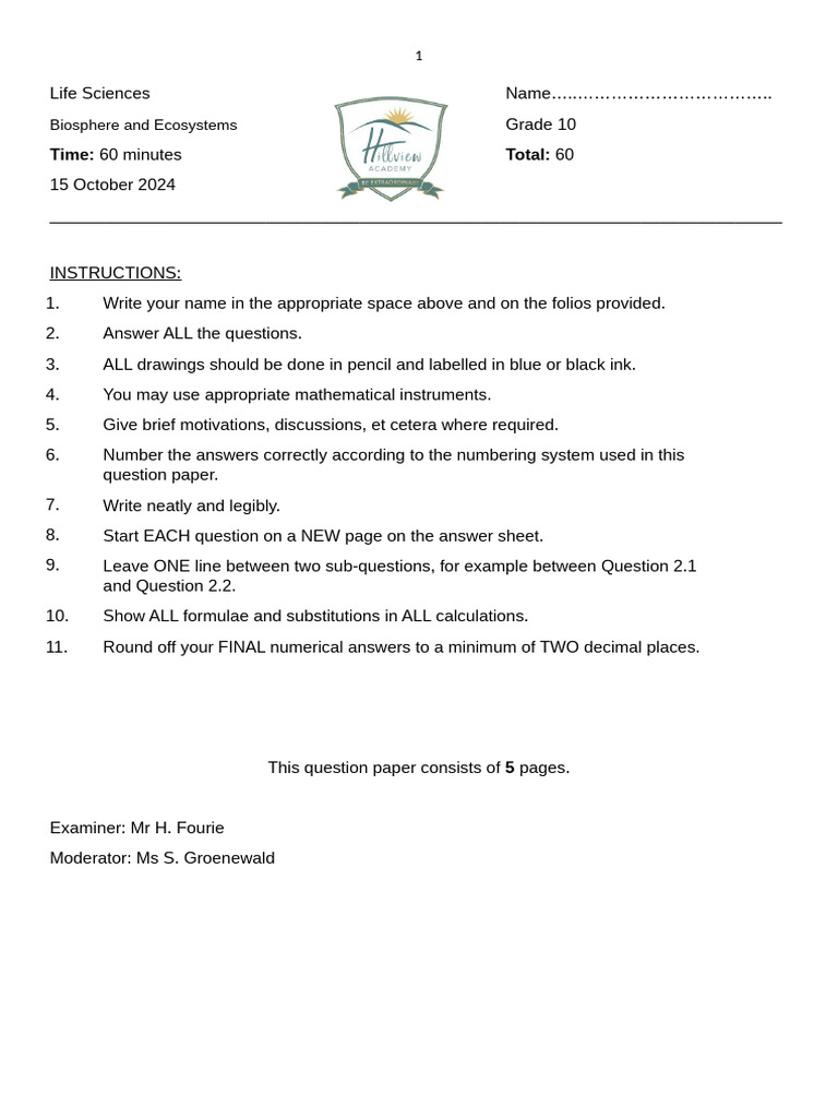 Life Sciences Test Term 4 | PDF | Ecosystem | Nitrate