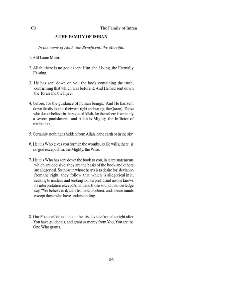 Chapter 3 - Family of Imran (Surah Aal Imran) | PDF | Prophets And ...
