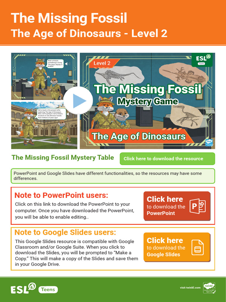 T 1751607801 Esl The Age of Dinosaurs Level 2 The Missing Fossil ...