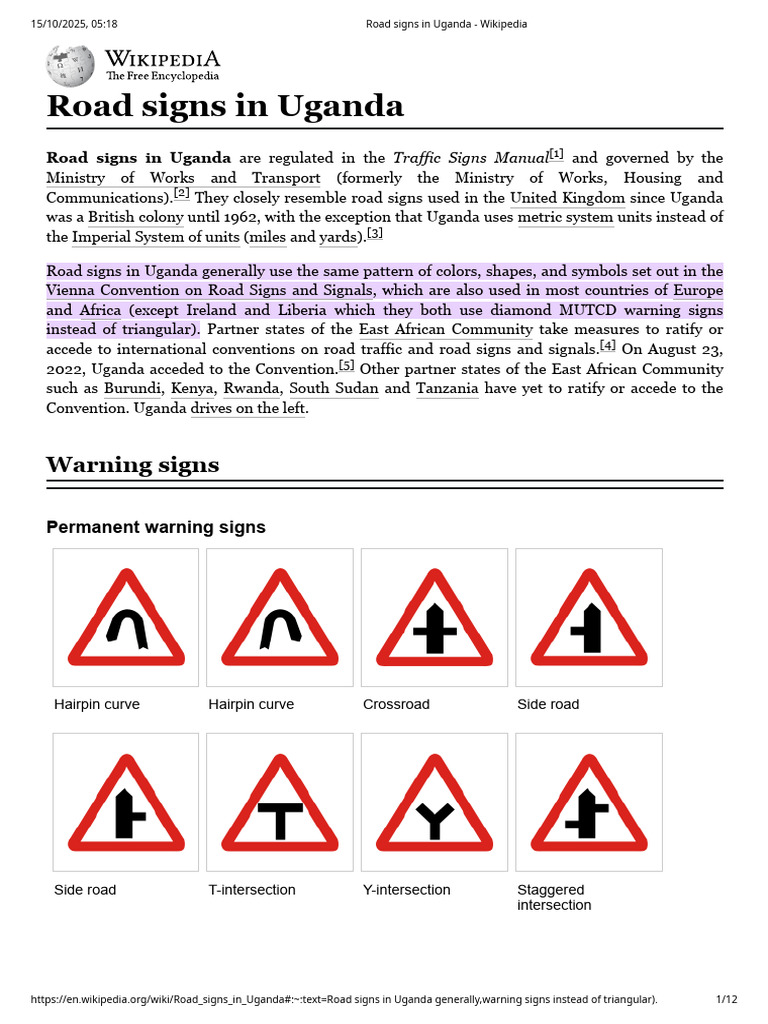 Road Signs and Their Meanings in Uganda | PDF | Traffic | Transport