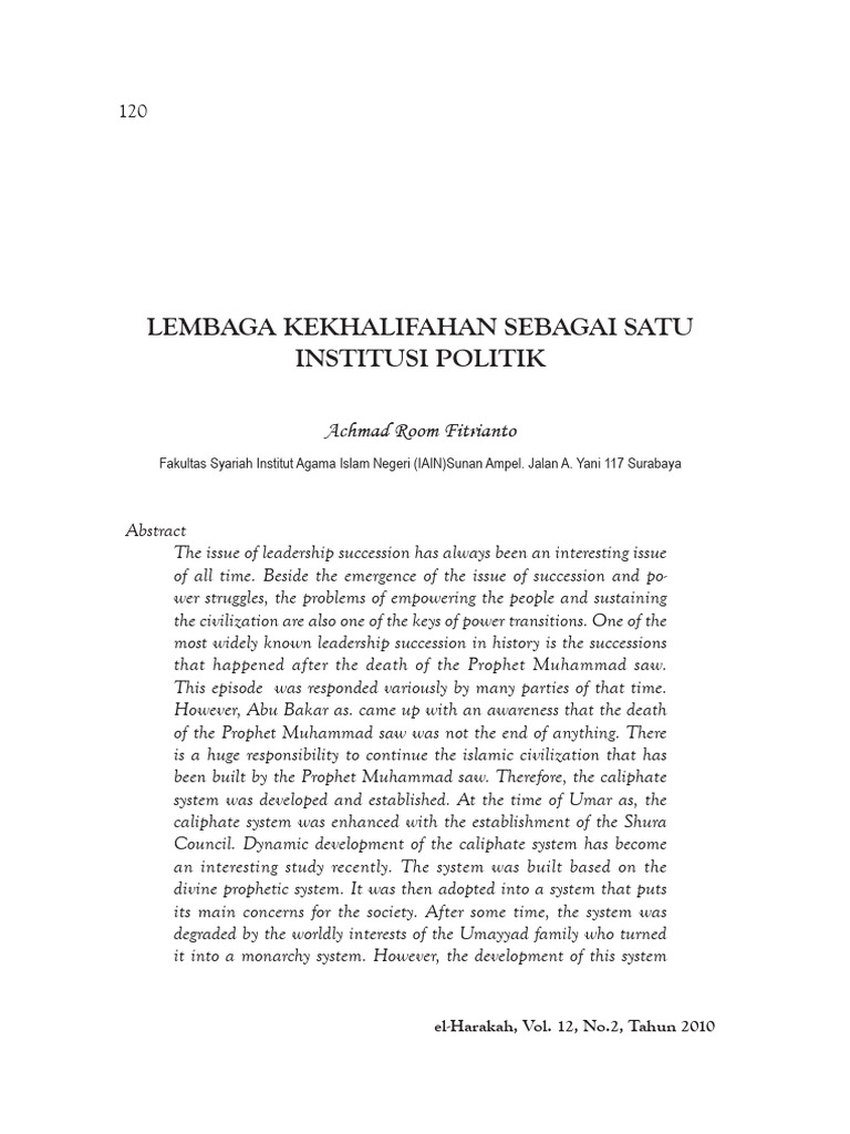 Lembaga Kekhalifahan Sebagai Satu Institusi Politik | PDF