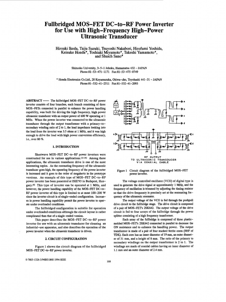 Fullbridged MOS-FET DC-To-RF Power Inverter For Use With High-Frequency ...