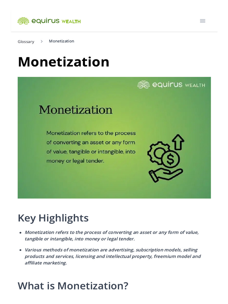 What Is Monetization - Meaning, Methods & Importance | PDF ...