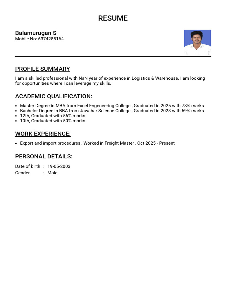 Balamurugan S RESUME | PDF