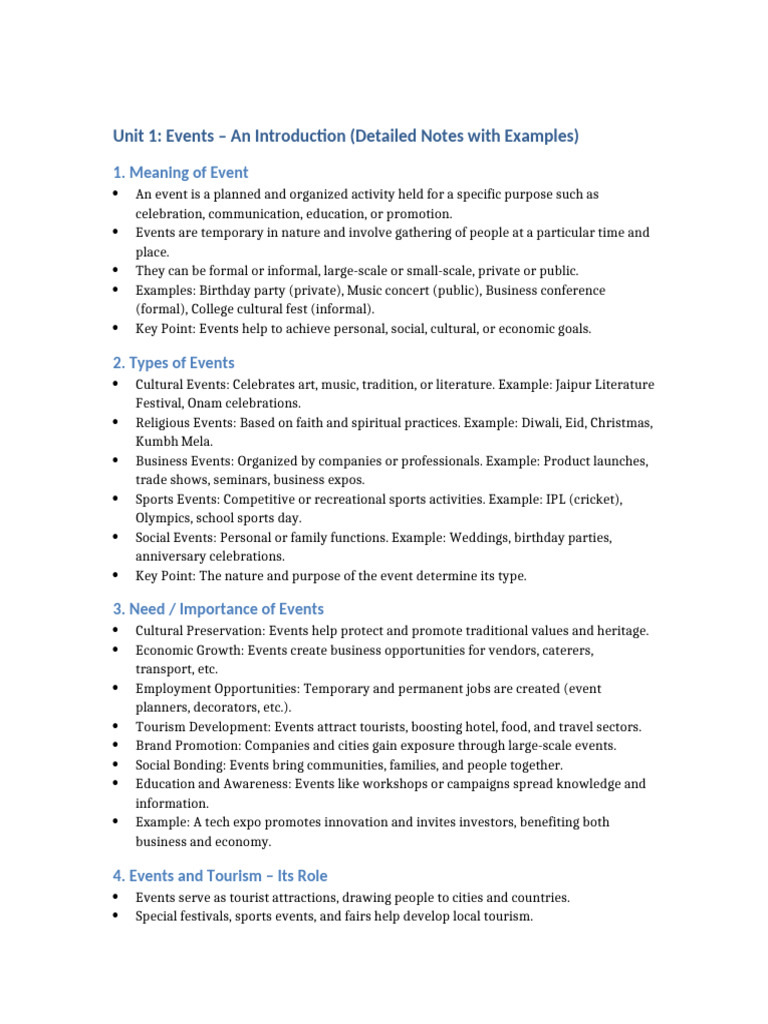 Event Management Unit 1 Detailed Notes | PDF | Tourism | Economies