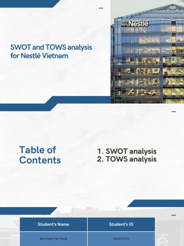 SWOT and TOWS Analysis of Nestlé Vietnam | PDF | Brand | Corporate ...
